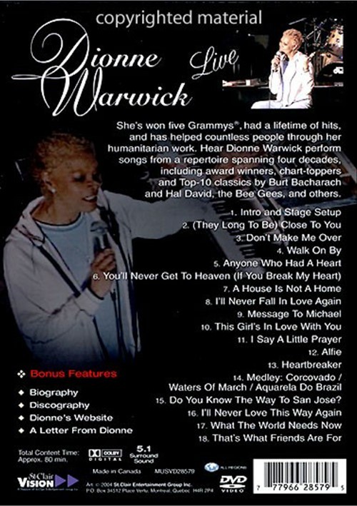 Dionne Warwick Live (DVD 2003) | DVD Empire