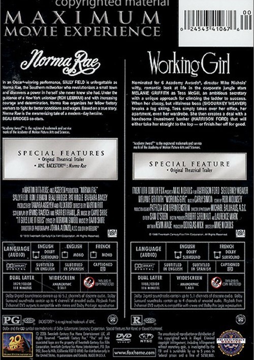 Norma Rae / Working Girl (Double Feature) (DVD) | DVD Empire