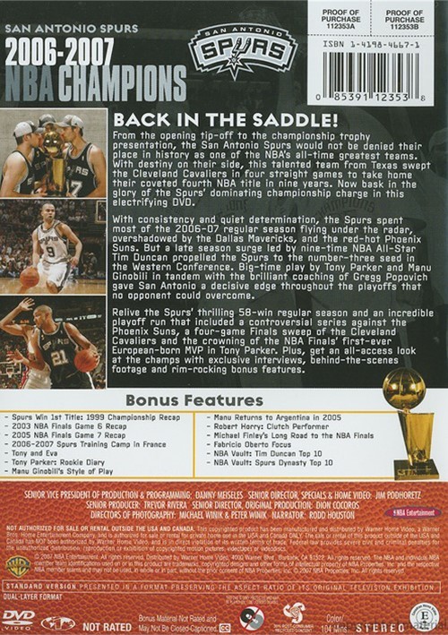 NBA Champions 2007: San Antonio Spurs (DVD 2007) | DVD Empire