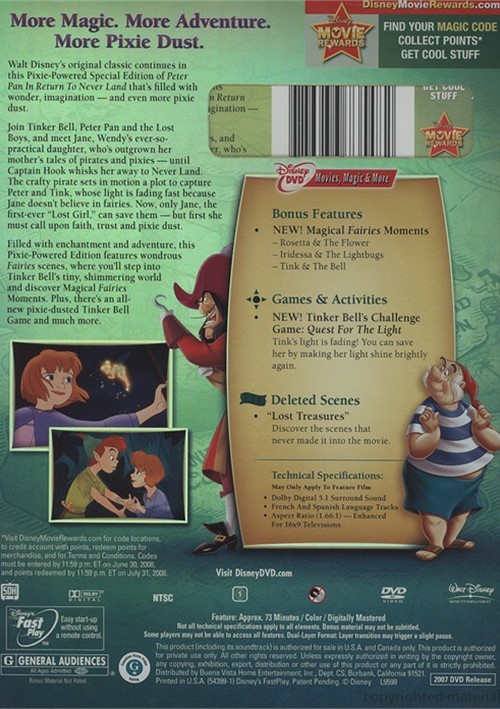 Peter Pan In Return To Never Land: Pixie-Powered Edition (DVD 2002 ...