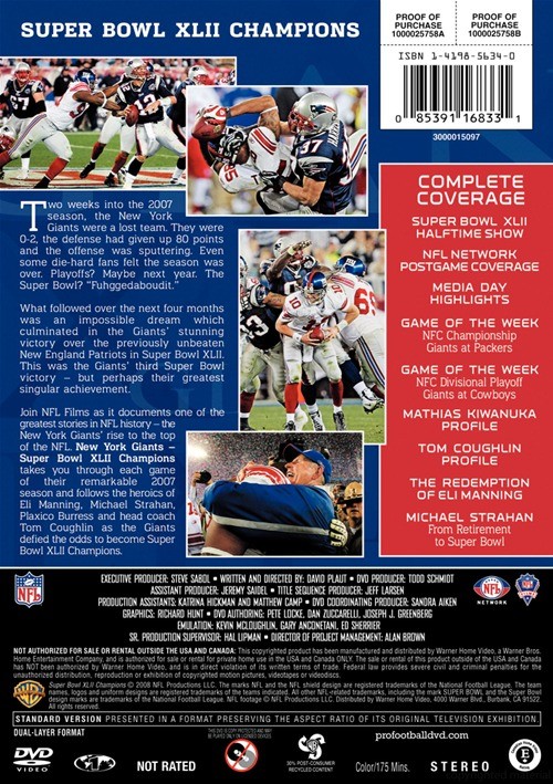 NFL Super Bowl XLII Champions (DVD 2008) | DVD Empire