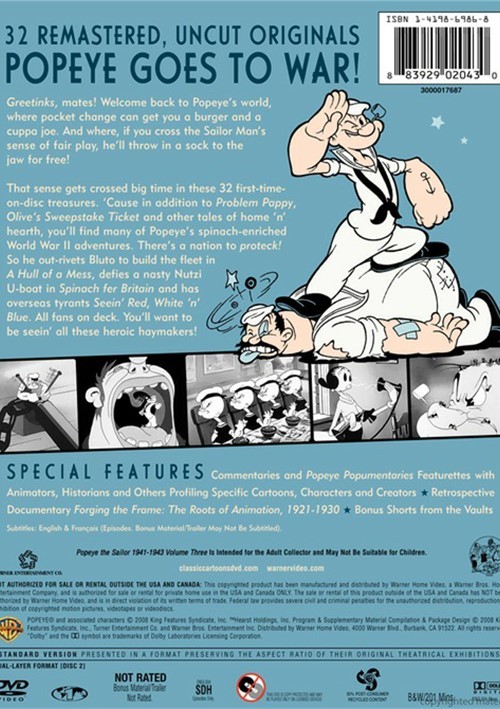 Popeye The Sailor: 1941-1943 - Volume Three (DVD) | DVD Empire