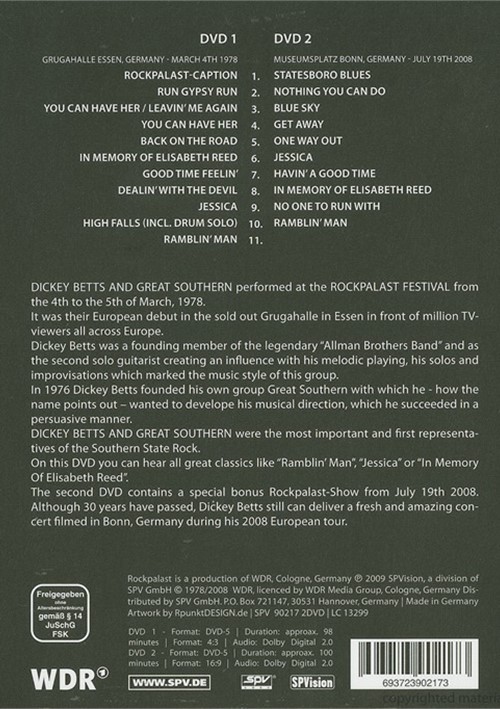 Dickey Betts & Great Southern: Rockpalast - 30 Years Of Southern Rock ... Dickey Betts & Great Southern: Rockpalast - 30 Years Of Southern Rock ...