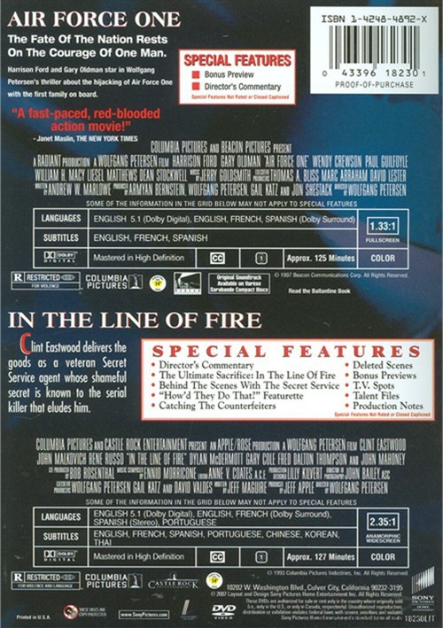 Air One / In The Line Of Fire: Special Edition (Double Feature) (DVD ...