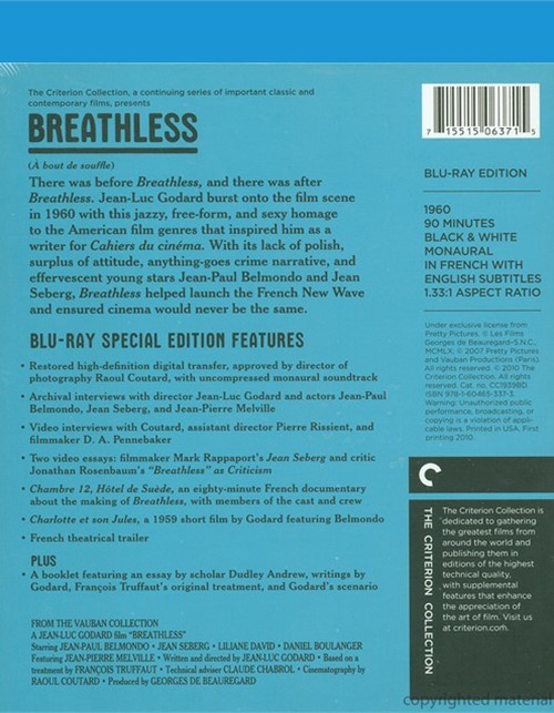 Breathless: The Criterion Collection (Blu-ray 1960) | DVD Empire