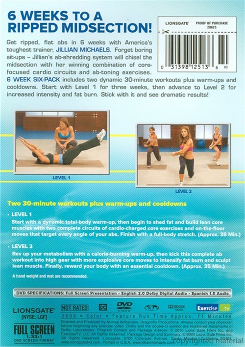 Jillian Michaels: 6 Week Six-Pack (DVD 2010) | DVD Empire
