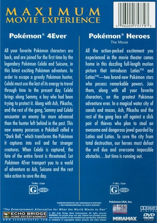 Pokemon 4Ever / Pokemon Heroes (Double Feature) (DVD 2002) | DVD Empire
