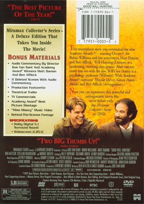 Good Will Hunting (DVD + UltraViolet) (DVD 1997) | DVD Empire