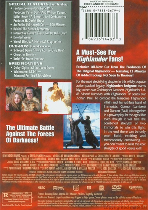 Highlander 4: Endgame (2-Disc Set) (DVD 2000) | DVD Empire