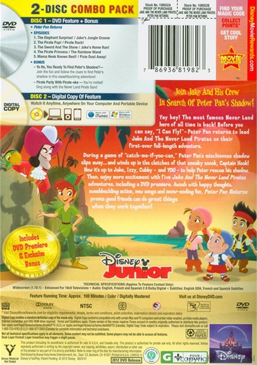Jake And The Never Land Pirates: Peter Pan Returns (DVD + Digital Copy ...