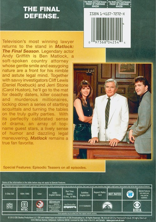 Matlock: The Ninth And Final Season (DVD 1994) | DVD Empire