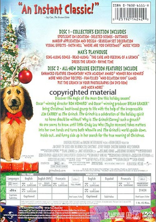 How The Grinch Stole Christmas: 2 Disc Deluxe Edition (DVD 2001) | DVD ...