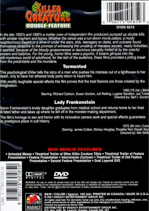 Tormented/ Lady Frankenstein: Killer Creature Double Feature (DVD 1972 ...