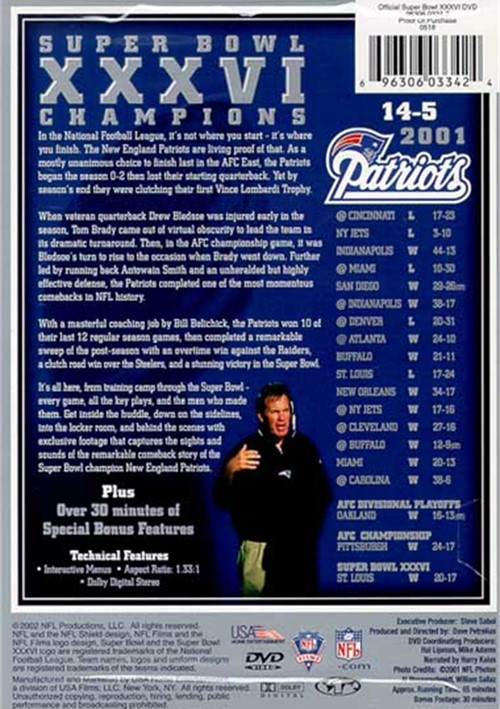 Super Bowl XXXVI Champions (DVD 2002) | DVD Empire