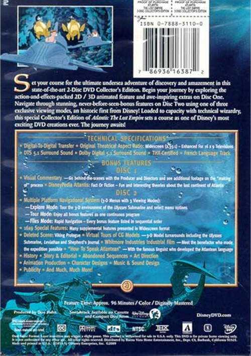 Atlantis: The Lost Empire - 2-Disc Collector's Edition (DVD 2001) | DVD ...