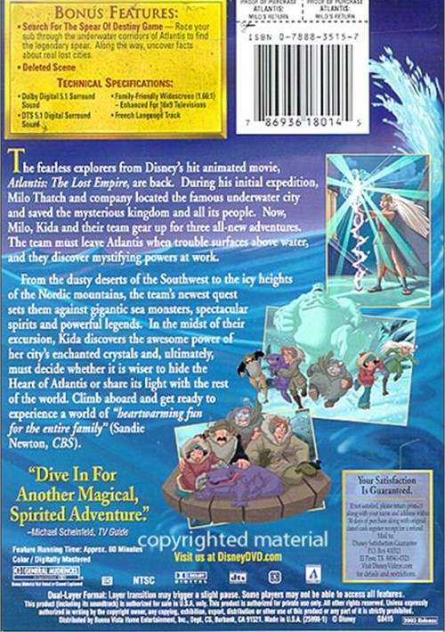 Atlantis: Milo's Return (DVD 2003) | DVD Empire