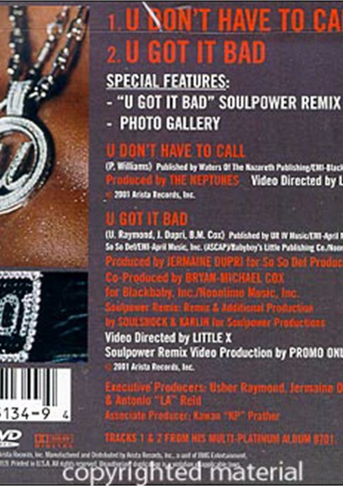 Usher: U Don't Have To Call/U Got It Bad [DVD Single] (DVD 2001) | DVD ...