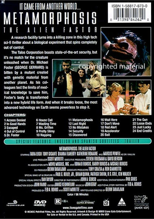 Metamorphosis: The Alien Factor (DVD 2003) | DVD Empire