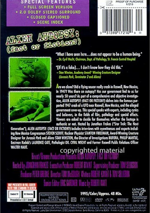 Alien Autopsy: Fact Or Fiction? (DVD 1995) | DVD Empire