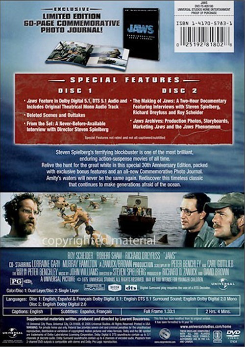 Jaws: 30th Anniversary Edition (Fullscreen) (DVD 1975) | DVD Empire