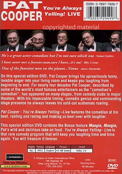 Pat Cooper: You're Always Yelling - Live (DVD) | DVD Empire