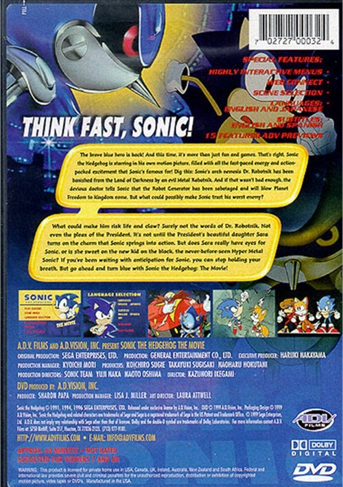 Sonic The Hedgehog: The Movie (DVD 1999) | DVD Empire